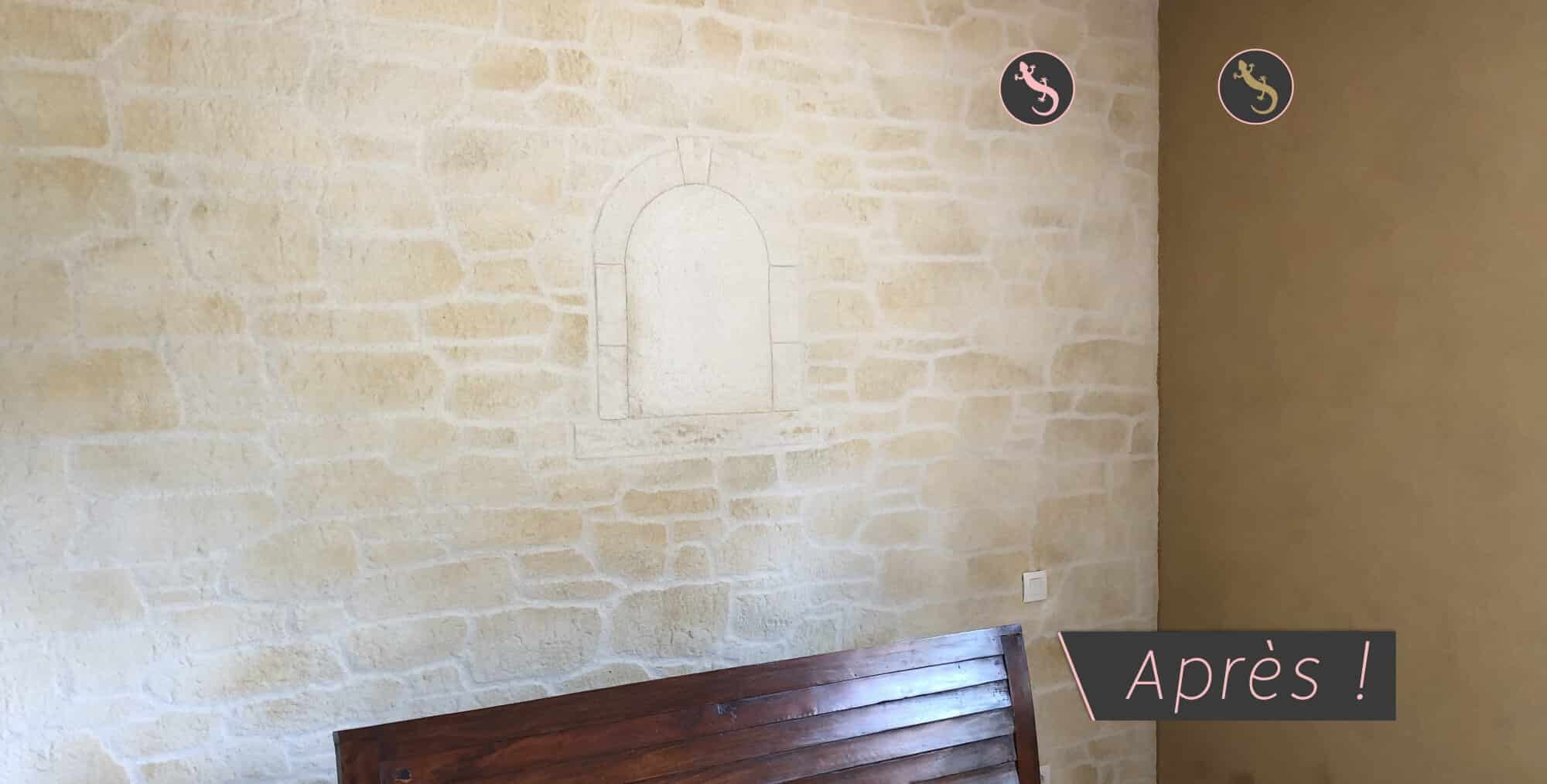 Décor intérieur avec fausse pierre et enduit terre - Imipierre SARL